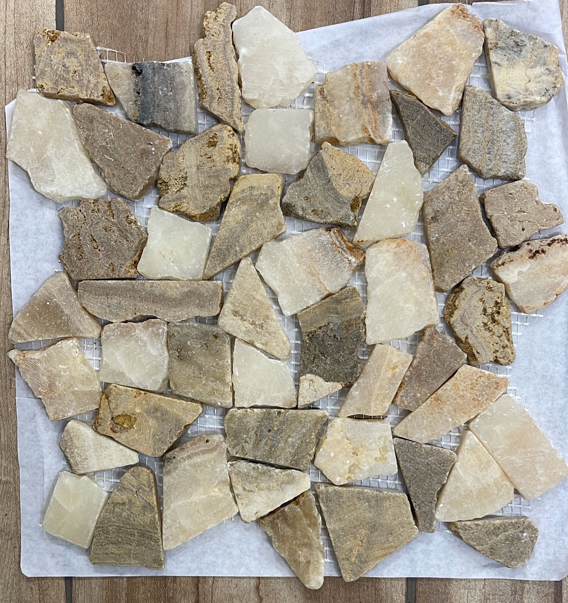 Glazed Tan and White Quartz Mosaic Tile | Pebble Tile Shop