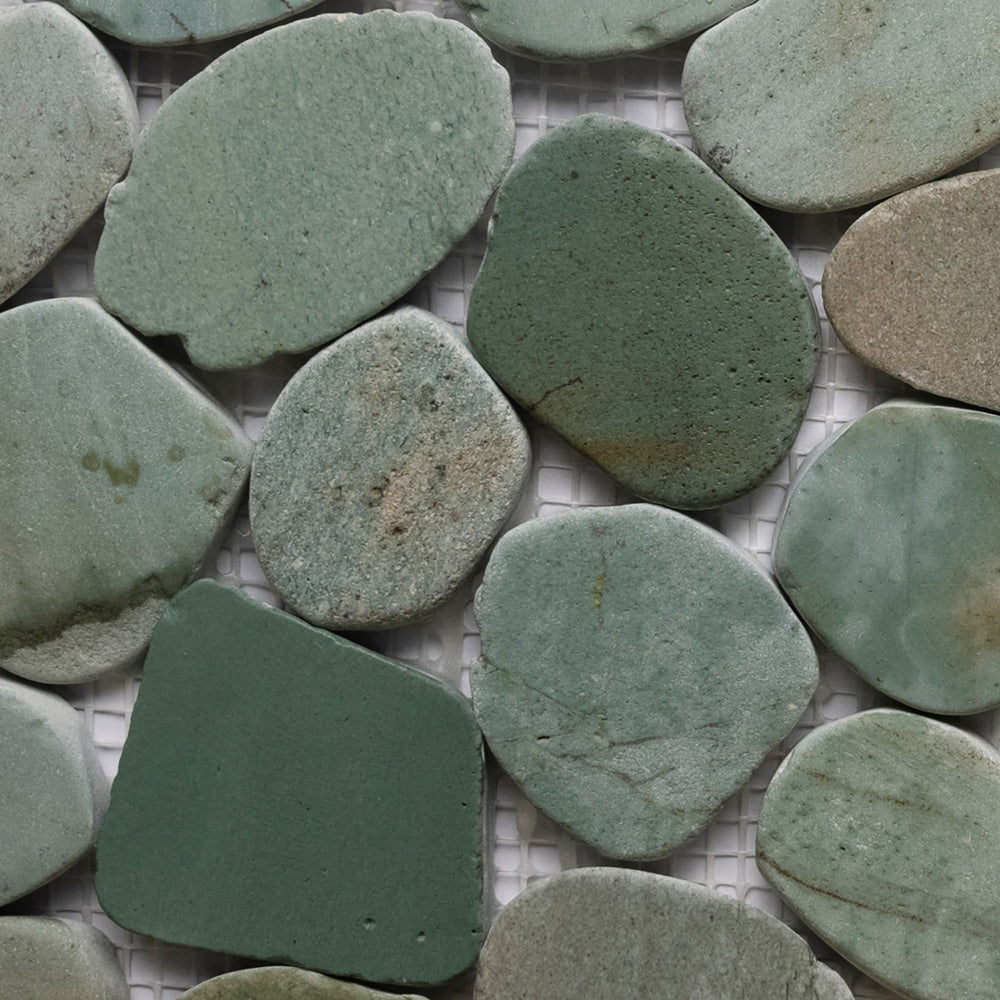 Sliced Sea Green Pebble Tiles | Pebble Tile Shop